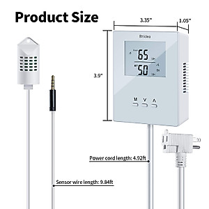 Humidity Controller, Briidea Pre Wired Humidistat with LCD Display High Accuracy Humidity Sensor for Greenhouse Mushroom Grow