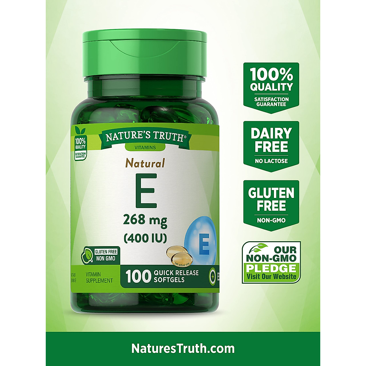 Nature's Truth Vitamin E Softgels | 268mg | 100 Count | Non-GMO & Gluten Free Supplement