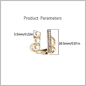 Vintage CZ Tiny Bar Pearl Open Band Ring for Women Girls Gold Plated Cubic Zirconia Statement Adjustable Expandable Shell Pearls Finger Rings Comfort Fit Dainty Wedding Anniversary Christmas Jewelry