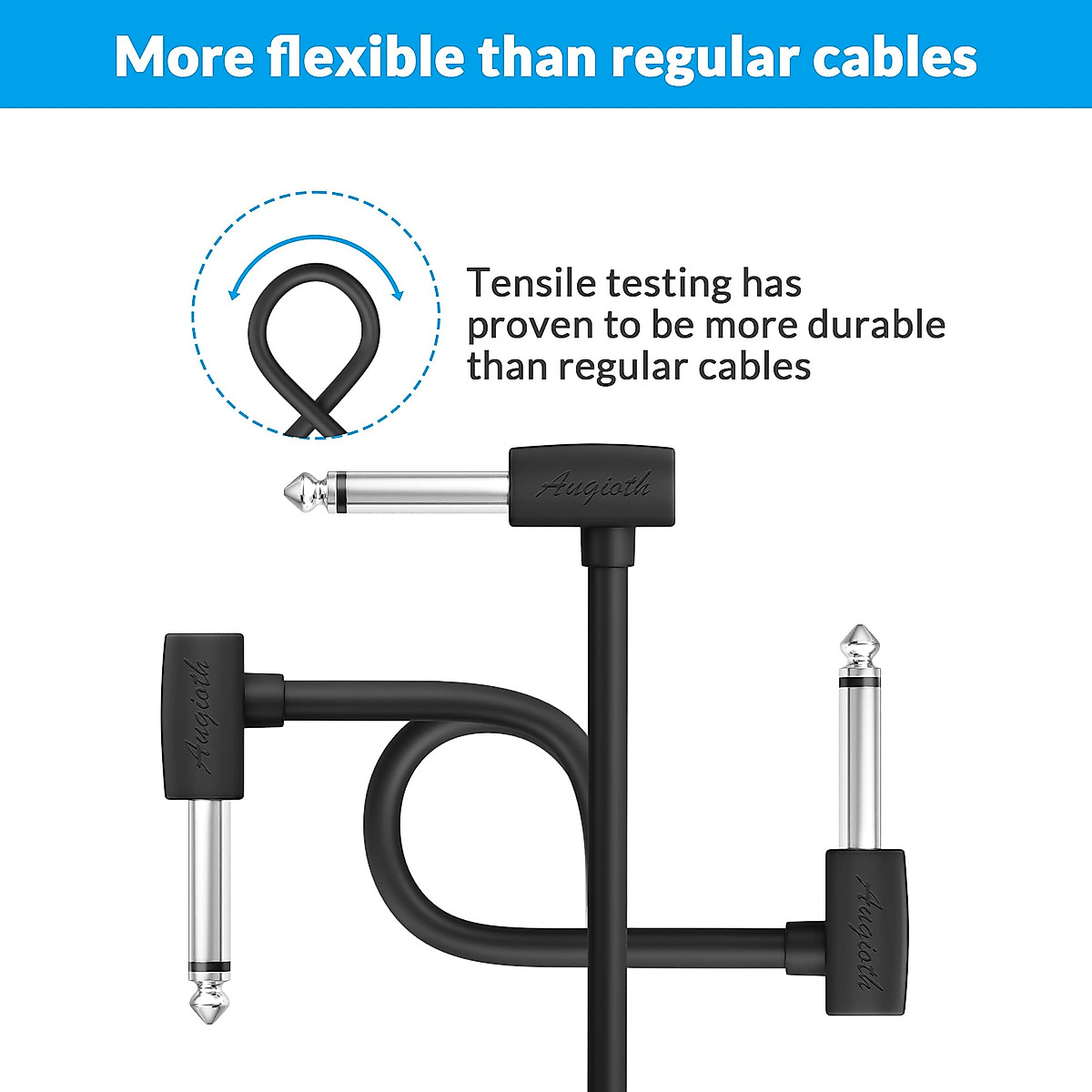 Augioth 6 Inch 6 Pack 15 cm Guitar Patch Cable 0.5 Ft 1/4 Right Angled TS Effect Pedal Cord