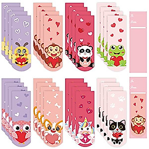 Whaline 32Pcs Valentine Magnetic Bookmark with Backboards Cartoon Animal Magnetic Page Markers Cute Page Clips for Valentine's Day Party Favors School Prizes Students Teachers Reading Gift
