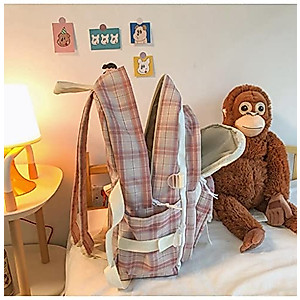 Aoakva Kawaii Plaid Backpack Purple Trendy Travel Bag with Free Cute Bear Pendant (Plaid purple), Regular