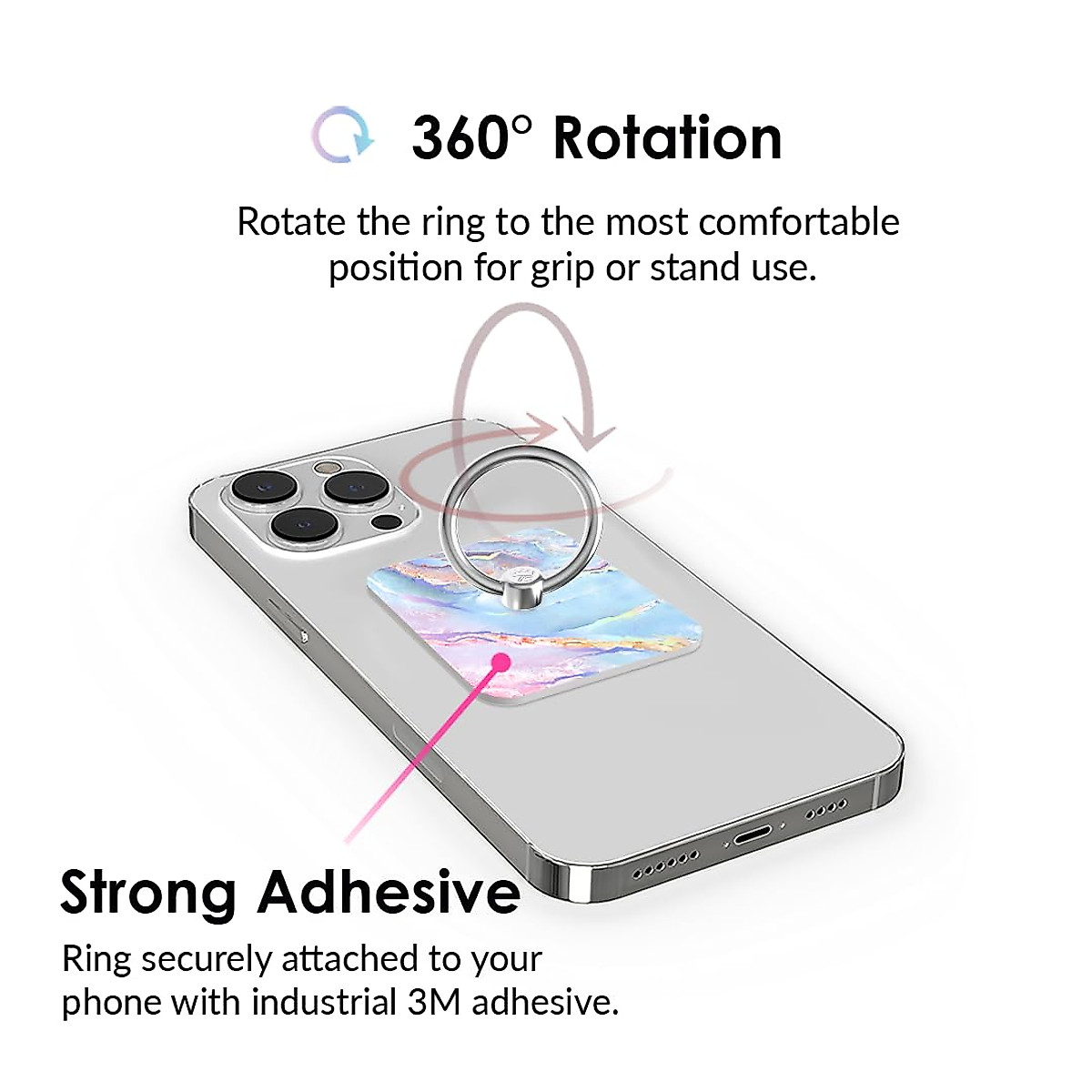 Velvet Caviar Cell Phone Ring Holder - Finger Ring & Stand - Improves Phone Grip Compatible with iPhone, Galaxy and Most Cases (Except Silicone/Leather) - Moonstone Holographic Pink Blue Marble