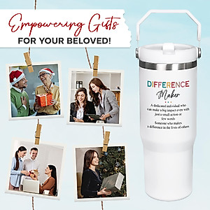 AXIARA Difference Maker Gifts for Women - Christmas, Birthday Gifts for Boss, Thank You, Boss Lady Gifts for Coworkers, Teacher Appreciation Gifts - 30 oz Insulated Tumbler with Flip Straw and Handle