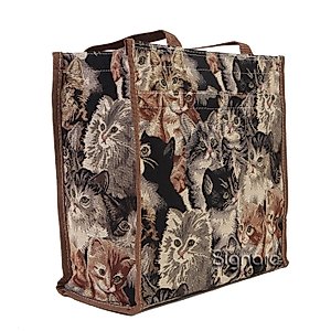 Signare Tapestry Shoulder Bag Reusable Shopping Tote for Women with Cat Design