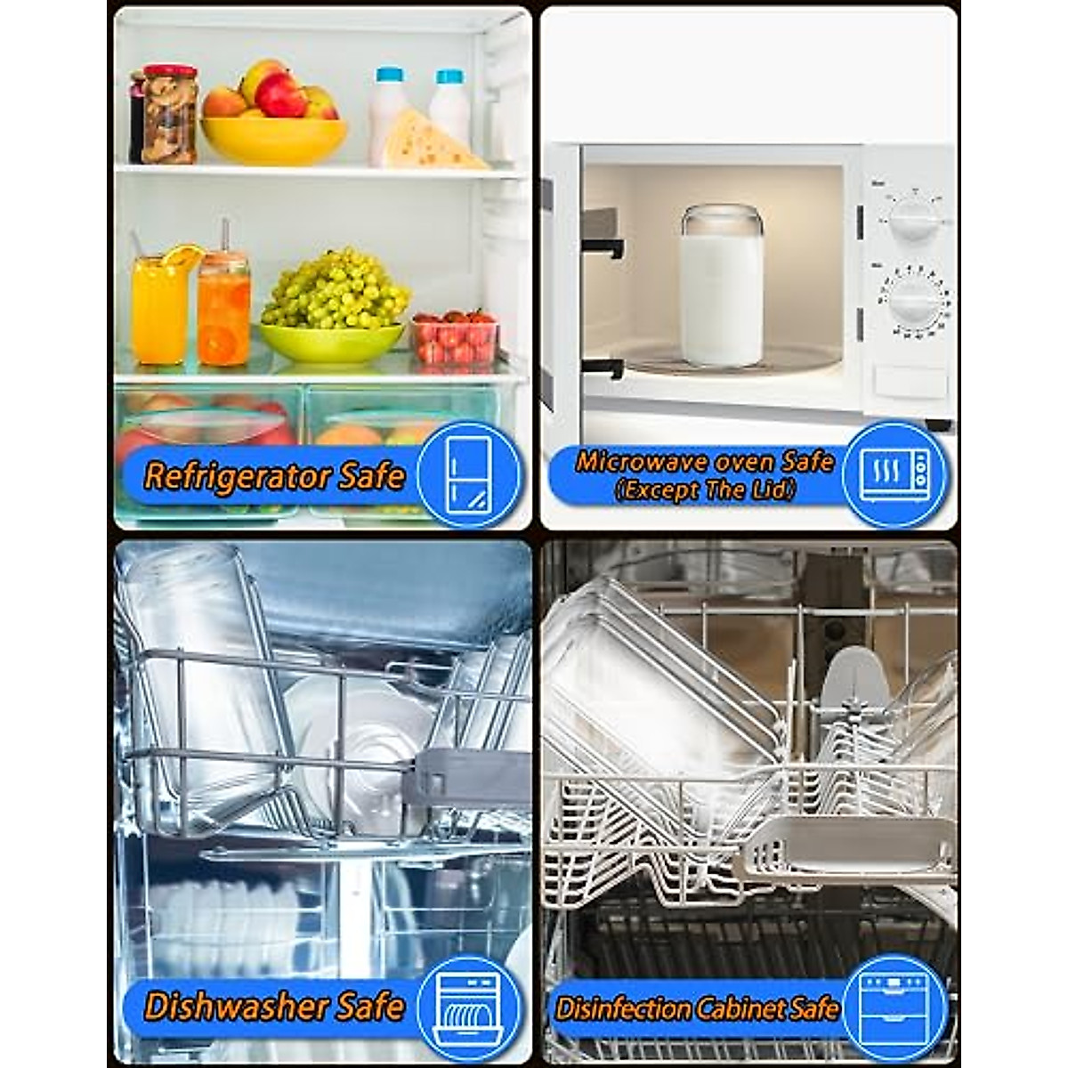 Yooler Glass Cups with Lids and Straws - 16oz Can Shaped Drinking Beer Glasses, Iced Coffee Cups, Cute Glass Tumbler with Straw and Bamboo Lid, Ideal for Cocktail, Whiskey, Gift (Set of 4)