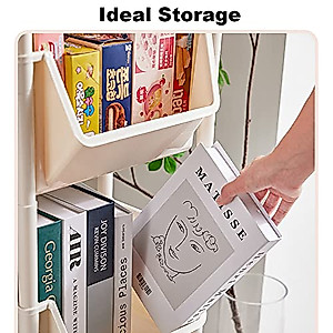 Item Shelf Bookshelf with Wheels, Large Storage Easy Assemble 3-Tier 4-Tier Shelf with Lockable Wheels Standing Strong Structure Movable Design for Family Room Students Office Working (4-Tier, A)
