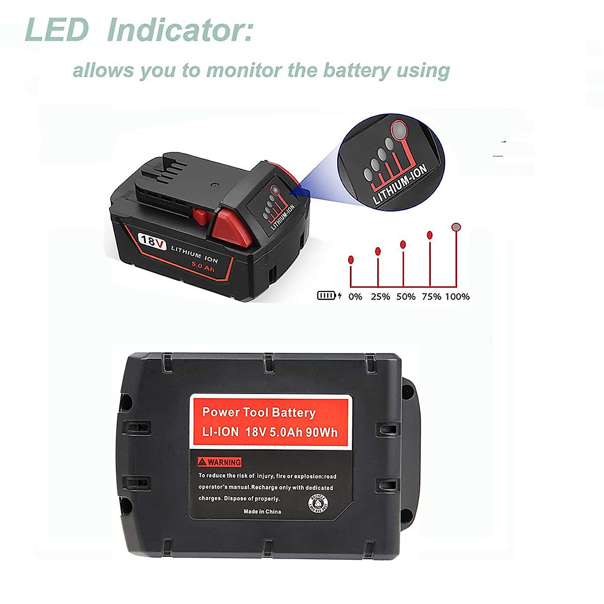 Volt1799 2PACKS 5.0Ah 18V Lithium Battery and Charger for Milwaukee M18 Battery 48-11-1820 Cordless Power Tools Batteries, Capacity Output 5.0Ah