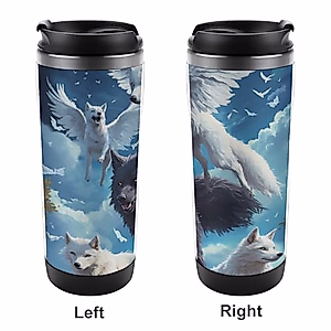 Wolf with Wings Under Moon Travel Coffee Mug Reusable Insulated Drinking Cup with Lid for Home Outdoor Works 13 Oz