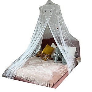 NFGMFMQSHDF Bed Canopy with Glow in The Dark Spaceworld, Modern White Bed Curtain for Girls, Kids & Babies, Fire Retardant Fabric