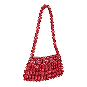 YUSHINY Women Colored Acrylic Beaded Handmade Satchel HandBag for Wedding Evening Party (Red)