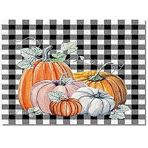 Indoor Area Rugs Thanksgiving Fall Pumpkin Non-Slip Floor Mats Vintage Black White Grid Rectangular Carpet Soft Washable Rugs for Living Room/Bedroom/Hallway Home Decor - 2.7x5 Feet