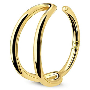 OUFER 20G Nose Rings Hoops, 9K Solid Gold Double Row Nose Rings, Seamless Open Cartilage Earrings, Nose Piercing Jewelry for Women and Men