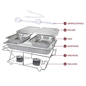 Full Size 39-Pcs Disposable Chafing Buffet Set with 6hr Fuel Cans, Covers, Serving Utensils - Premium Chafing Dish Set for Catering, Events, and Parties - Complete Food Warmer Party Serving Kit