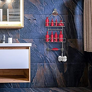 Vdomus 3 Tier Hanging Shower Caddy Bathroom Shower Organizer Shower Rack With Soap Holder- 11.6” x 5” x 24.2”, Mesh Bathroom Shower Head Organizer Shelf for Shampoo and Soap, Upgraded 2nd Edition