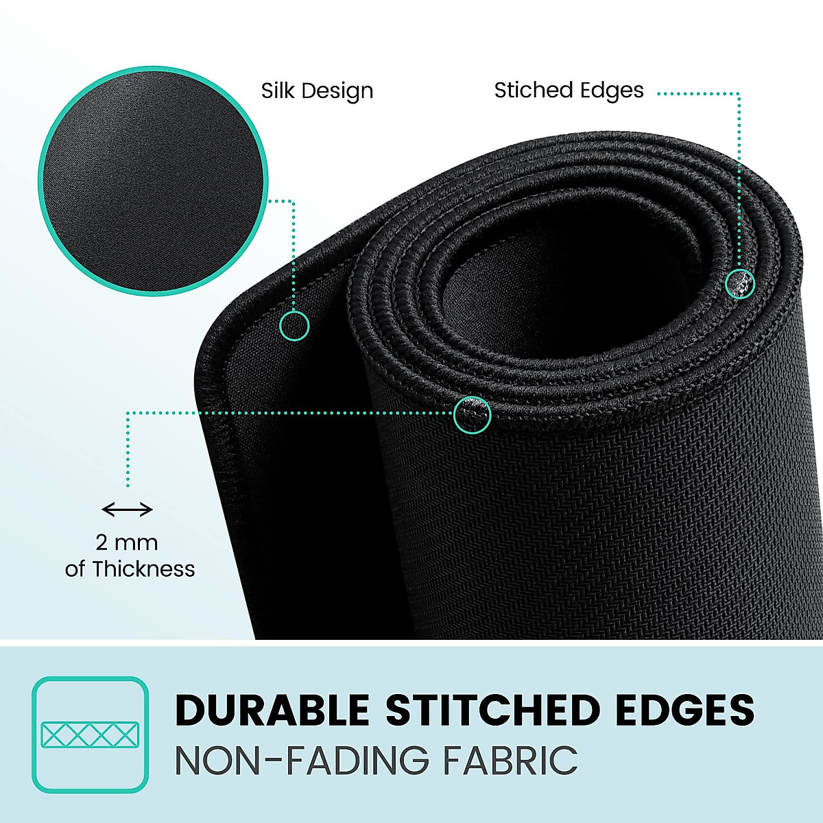 Perixx DX-1000M Waterproof Gaming Mouse Pad with Stitched Edge - Non-Slip Rubber Base Design for Laptop or Desktop Computer - M Size 9.84x8.27x0.08 Inches