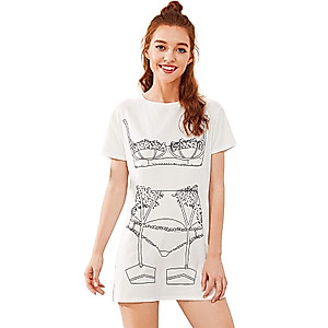 Floerns Women's Funny Lingerie Nightgown Cute Print Tshirt Sleepdress White S