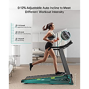 Auto Incline Treadmill 12-Level Automatic Incline Adjustment Folding Treadmill Electric Treadmill for HomeWorkout Running Machine Pre-Set Training Programs & Large LCD Display