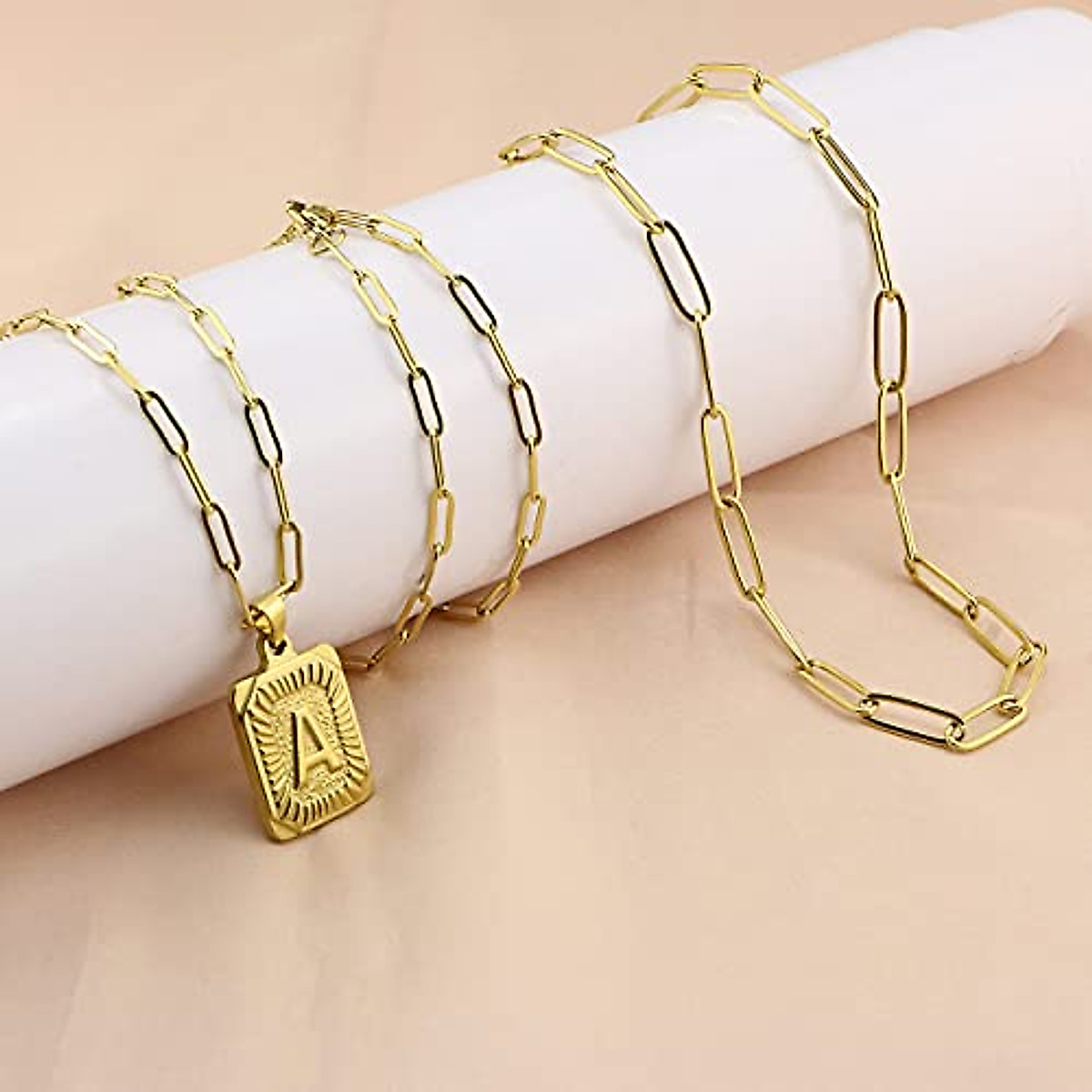 JoycuFF Neclaceses for Teens Paperclip Gold Planted Stainless Steel Chain Pendant Necklace Jewelry Gifts for Mother Daughter Sister Square Letter S