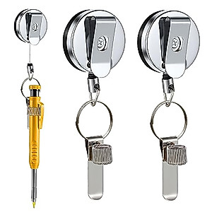 Landhoow 2 Pcs Retractable Pull Pen Pencil Holder, 27.5'' Retractable Pen Holder for Carpenters, Workers, Nurses, Waiter, Universal Pen Lanyard Retractable with Belt Clip and Key Ring (Patent Pending)