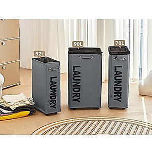 DOKEHOM 25-Inches Slim Laundry Basket on Wheels, Collapsible Rolling Laundry Hamper, Foldable Narrow Corner Clothes Storage Bins (Dark Grey)