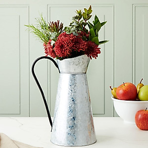Juvale Rustic-Style Galvanized Vase with Handle, Metal Flower Vase for Farmhouse-Style Home Decor, Table Centerpieces, & Decorative Flowers Arrangements - Vase 12 Inch Tall - Metal Pitcher Vase