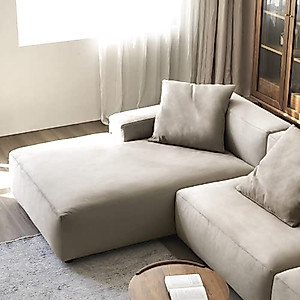 Acanva Luxury Modern Modular L-Shape Sectional Sofa Set, 3 Seat Upholstered Couch with Chaise Lounge for Living Room Bedroom Apartment,Light Cream