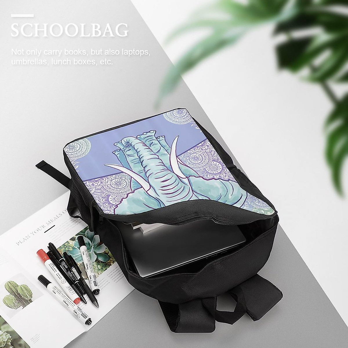 Watercolor Elephant Travel Backpack Casual 17 Inch Large Daypack Shoulder Bag with Adjustable Shoulder Straps