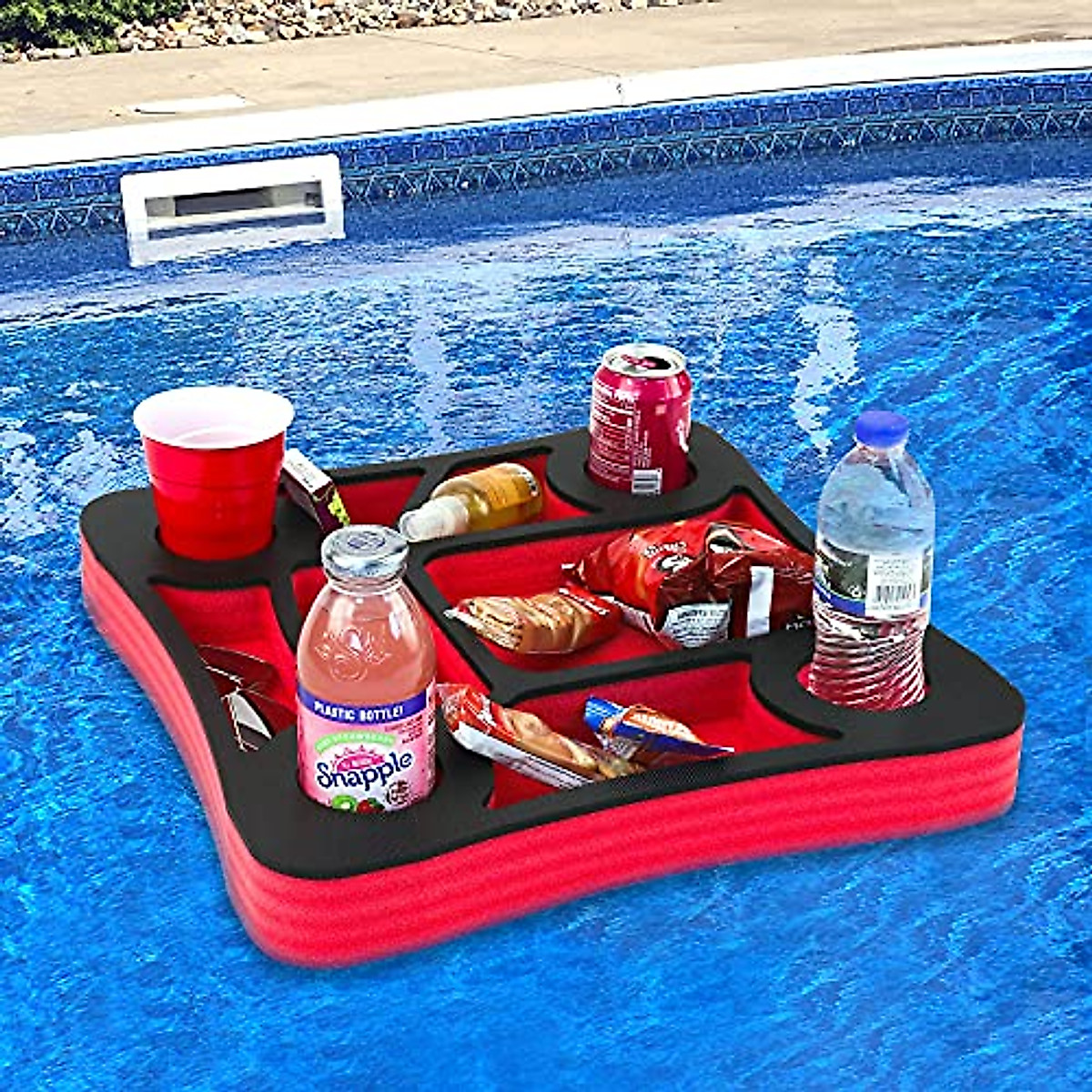 Polar Whale Floating Drink Holder Red and Black Refreshment Table Tray for Pool or Beach Party Float Lounge Durable Black Foam 17.5 Inches Large 10 Compartment UV Resistant