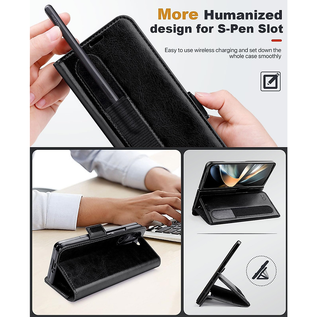 OCASE Case for Samsung Galaxy Z Fold 5 5G Wallet Case with S Pen Holder, PU Leather Flip Folio Case with Card Slots RFID Blocking Kickstand Phone Cover 7.6 Inch for Galaxy Z Fold5 5G (2023)-Black