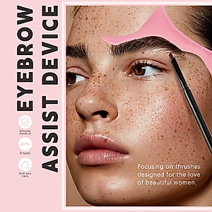 HOSAILY Silicone Eyebrow Stencils, 6 in 1 Reusable Eyebrow Template for Brow Stamp, 6 Eyebrow Shapes Beginners Friendly Eye Makeup Aid Brow Buddy Beauty Ruler, Professional Quick Eye Makeup Tool-Pink