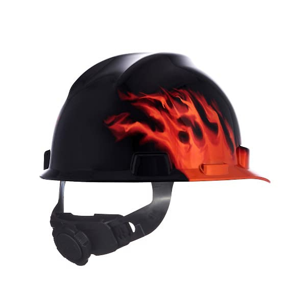 MSA 10092015 Freedom Series V-Gard Cap Style Safety Hard Hat with Fas-Trac III Ratchet Suspension | Polyethylene Shell, Self Adjusting Crown Straps - Standard Size in Black Fire