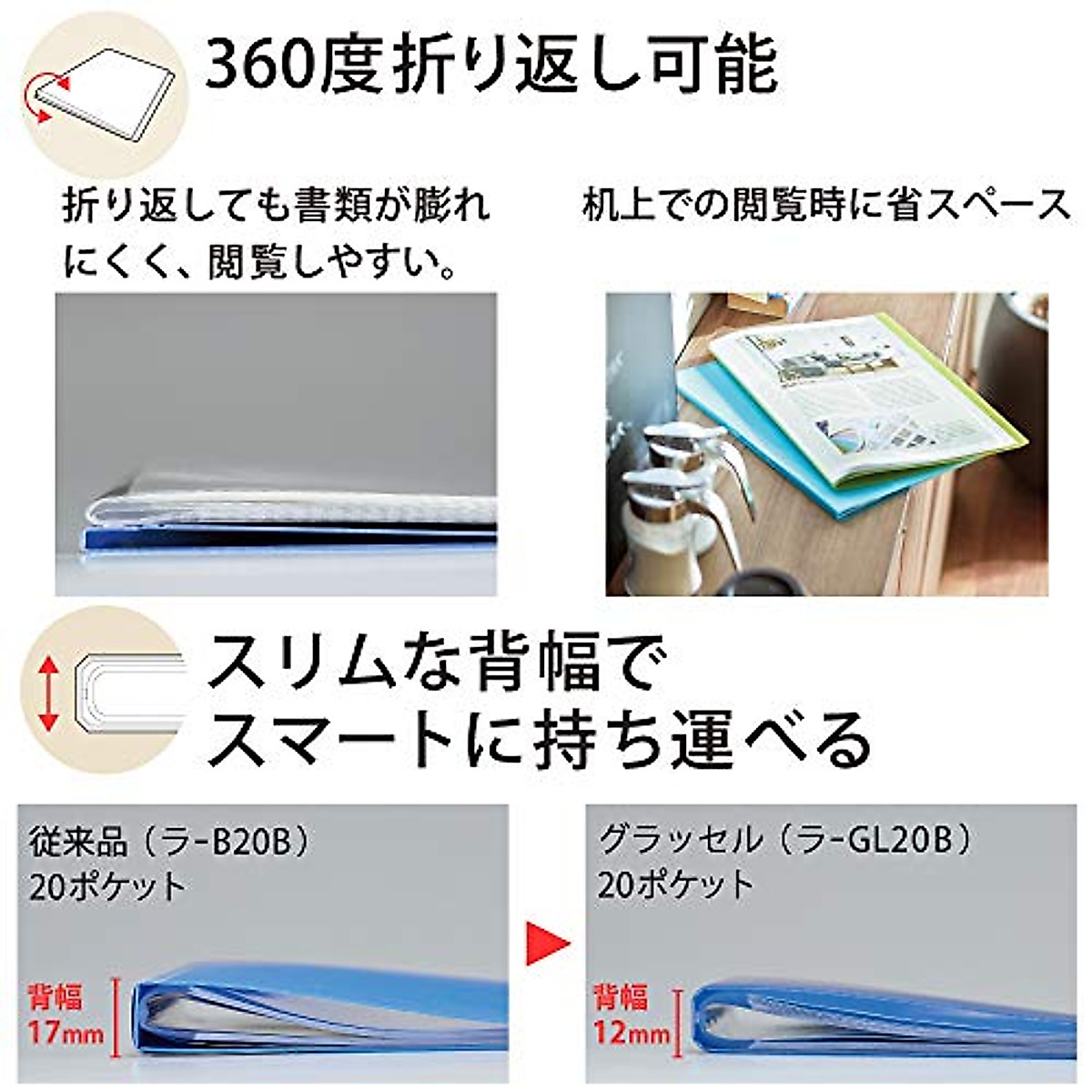 Kokuyo Glassele File, Clear Book, Display Book, Presentation Binder with Plastic Sleeves 20-Pocket Bound, Sheet Protector, A4, 5-Pack Cool Colors, Japan Import (99KRA-GL20X5-2)
