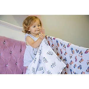 Ella Bonna Muslin Swaddle Blankets Construction Trucks Printed, Muslin Blanket, 100% Organic Cotton, Premium, Large, Lightweight/Oversized (47" x 47")