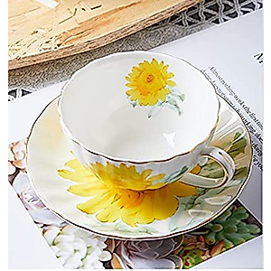 Fine Bone China Sunflower Vintage Chintz Porcelain Coffee Mug Tea Cup with Saucer