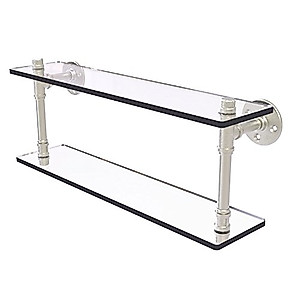 Allied Brass P-420-22-DGS Pipeline Collection 22 Inch Double Glass Shelf, Satin Nickel