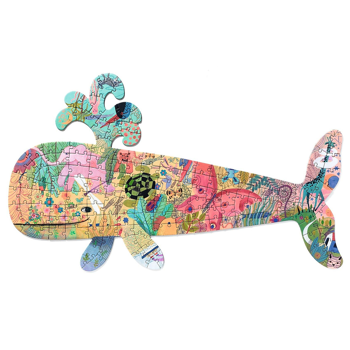 DJECO 150 Piece Shaped Jigsaw Puzzle w/Poster - Challenging Activity for Home, School or Gifts - Fun & Creative for Family & Friends, Educational Ocean Puzzle for Kids 6+ - Whale