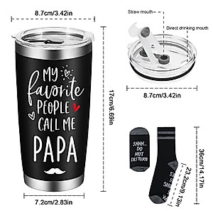 Papa Christmas Gifts from Grandkids Granddaughter Grandson Grandpa Birthday Gifts Idea for Granddad Grandfather Best Papa Ever Gifts for Father's Day Gift My Favorite Papa Tumbler + Socks (20oz Black)