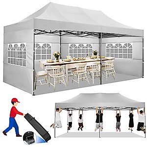 COBIZI 10x20 Pop up Canopy Tent Heavy Duty with 6 Sidewalls, Easy Set-up Commercial Outdoor Party Tent, 100% Waterproof Wedding Tent Gazebo, 3 Height Adjustable with Wheeled Bag,White