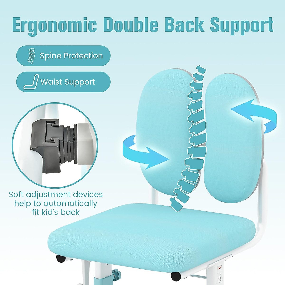 Costzon Kids Desk Chair, Height Adjustable Student Study Task Chair with Double Back Support, Rotatable Footrests, Mesh Ergonomic Office Chair, Kids Computer Chair for Boys Girls Bedroom School, Blue