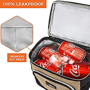 opux Insulated Dual Compartment Lunch Box Men Women | Leakproof Double Deck Lunch Bag Work Office | Soft Cooler Tote Strap Adult | Reusable Thermal Lunch Pail 12 Cans, Brown Tan Taupe Beige