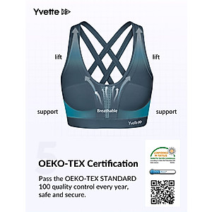 Yvette Women High Impact Sports Bras Criss Cross Back Sexy Running Bra for Plus Size, 08A, M(DF)