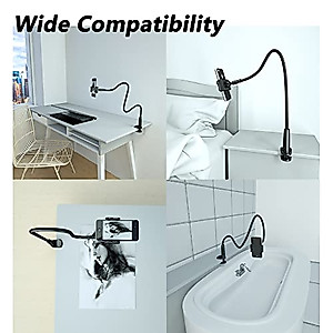 Cell Phone Clip on Stand Holder - with Grip Flexible Long Arm Gooseneck Bracket Mount Clamp for iPhone X/8/7/6/6s/5 Samsung S8/S7, used for bed, desktop, Black