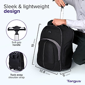 Targus Compact Rolling Backpack for Business, College Student and Travel Commuter Wheeled Bag, Durable Material, Tablet Pocket, Removable Laptop Protective Sleeve for 16-Inch Laptop, Black (TSB750US)