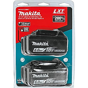 Makita BL1860B-2 18V LXT Lithium-Ion 6.0Ah Battery, 2/pk, Black