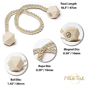 NazTur Magnetic Curtain Tiebacks- Upgrade 2022 with a Thicker Twist Rope and Strong Magnet Tieback Window Treatment Holdbacks Draperies Holders Decorative Drape Handmade Curtain Tie Back (Beige, 2)