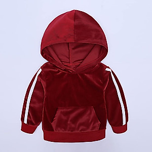 MYGBCPJS Boys Girls 2 Pcs Velvet Sweat Suit Outfits Toddler Kids Long Sleeve Pullover Hoodie + Elastic Waist Sweatpants Set