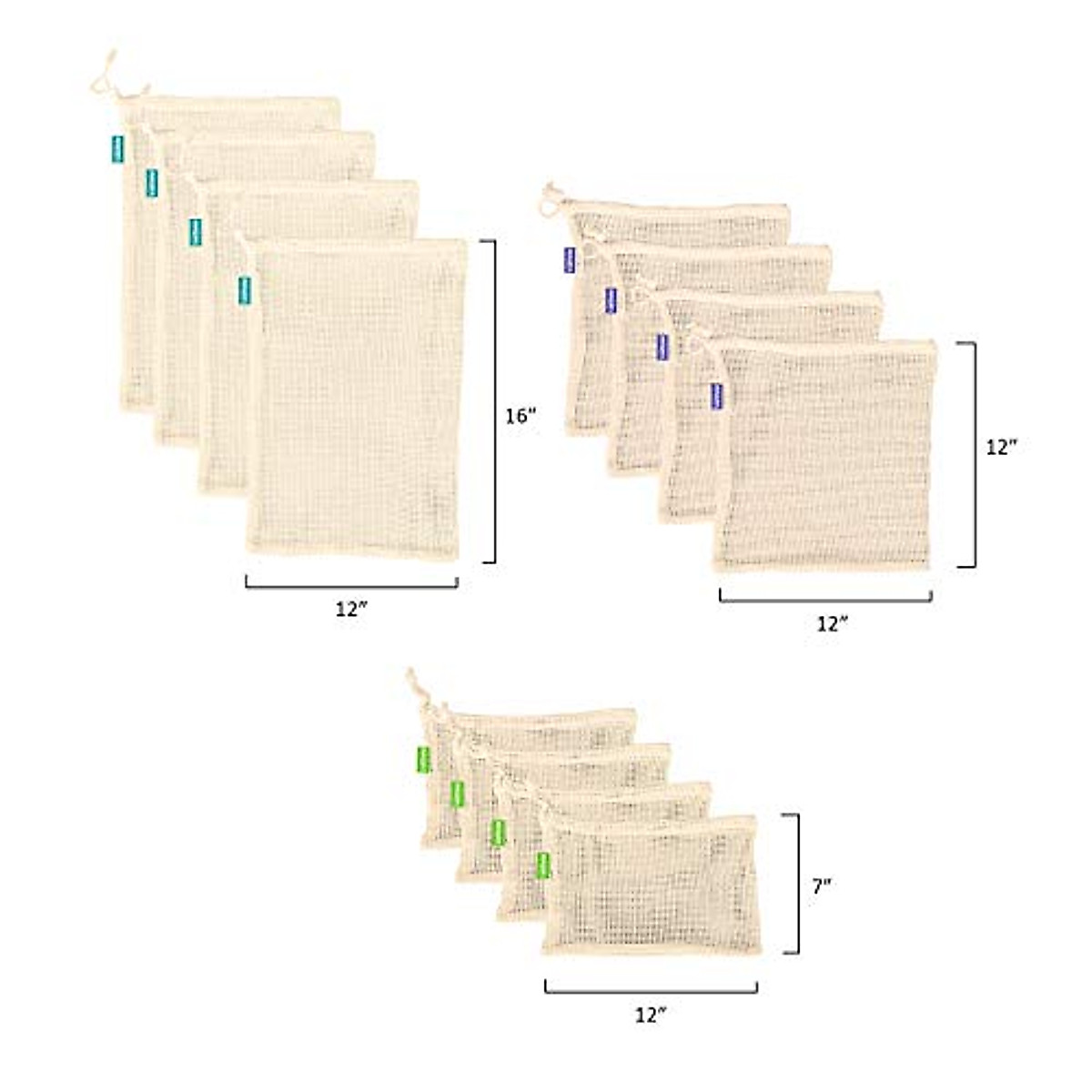 Earthwise Reusable Cotton Produce Bags Premium Set of 12 Grocery Bags Durable, Eco Friendly Material for Fruit and Vegetable Transport and Storage