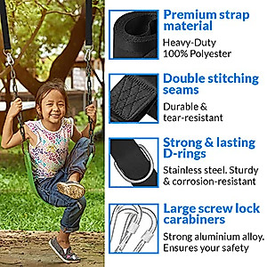[New 2022] TECEUM Tree Swing Straps Hanging Kit (Set of 2) – 5 ft 8 ft 10 ft – Heavy-Duty Camping Hammock Strap (2,000 lb) – with Safety Lock Carabiners & Carry Bag – for All Swing Types – Outdoors