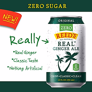 Reed's Zero Sugar Real Ginger Ale, All-Natural Classic Ginger Ale Made with Real Ginger (8pk,12oz can)
